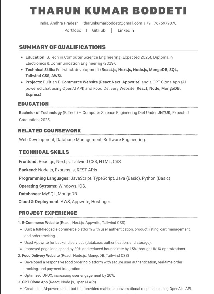 Tharun Kumar | Full Stack Developer Portfolio